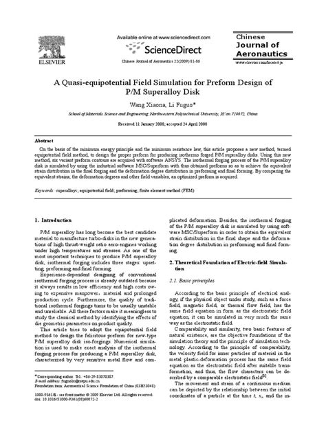 A Quasi Equipotential Field Simulation For Preform Design Of P M Superalloy Disk Pdf