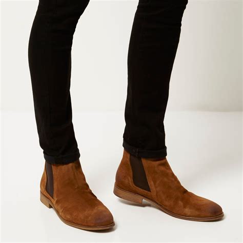 River Island Tan Brown Suede Ruched Chelsea Boots In Brown For Men Lyst