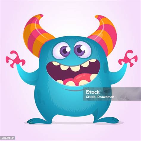 입 큰 웃음과 재미 있는 만화 괴물입니다 벡터 블루 몬스터 그림입니다 할로윈 캐릭터의 큰 집합입니다 장식 인쇄 또는 스티커