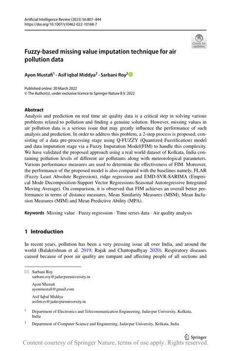 Fuzzy Based Missing Value Imputation Technique For Air Pollution Data Request Pdf