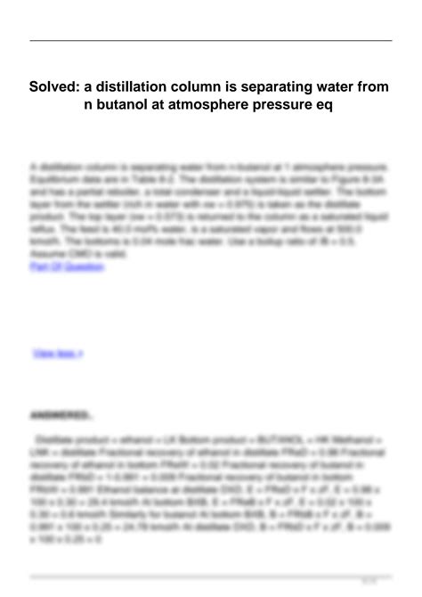 Solution Solved A Distillation Column Is Separating Water From N Butanol At 1 Atmosphere