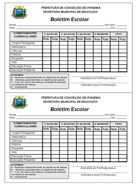 Boletim Escolar Modelo Pdf