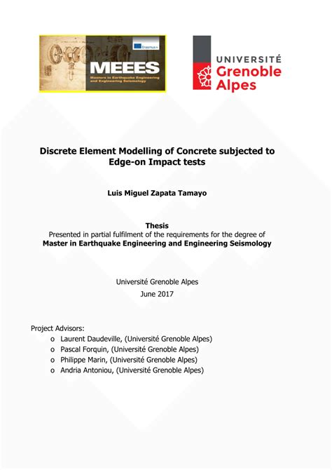 Pdf Discrete Element Modelling Of Concrete Subjected To Edge On Impact Tests