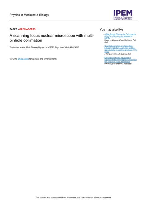 Pdf A Scanning Focus Nuclear Microscope With Multi Pinhole Collimation