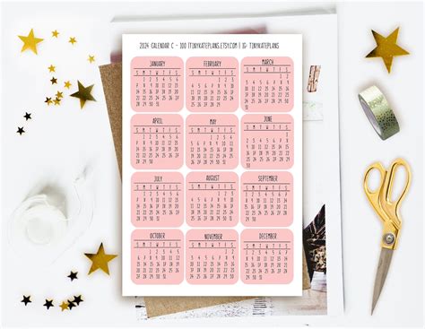 2026 Tiny Calendar Planner Stickers Monthly Calendar Stickers Bullet