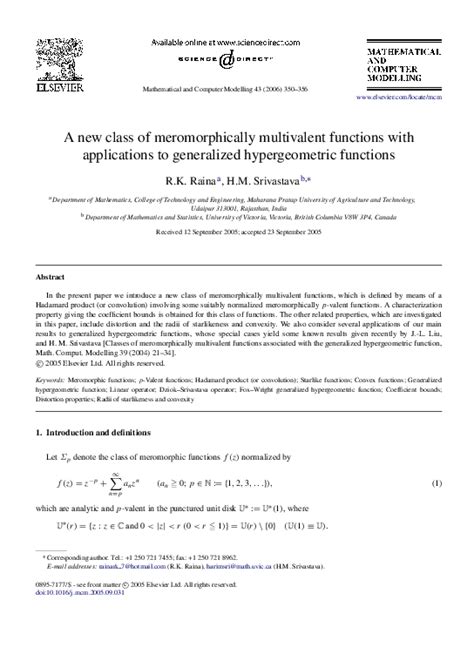 Pdf A New Class Of Meromorphically Multivalent Functions With Applications To Generalized