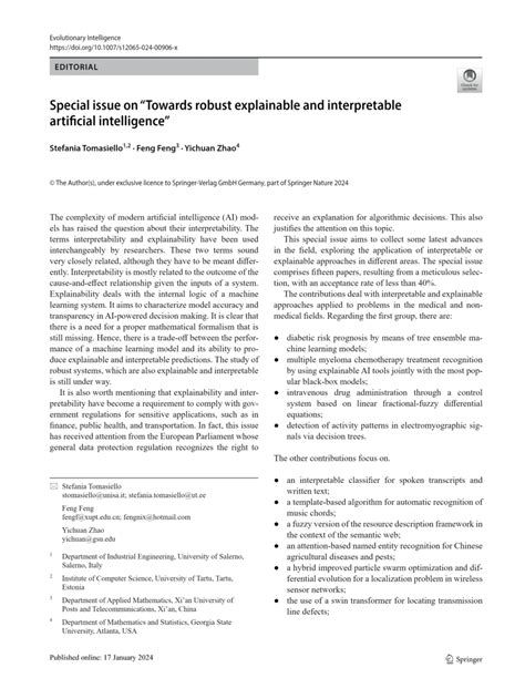 Pdf Special Issue On Towards Robust Explainable And Interpretable Artificial Intelligence”