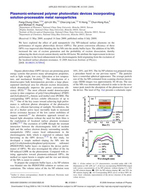 Pdf Plasmonic Enhanced Polymer Photovoltaic Devices Incorporating