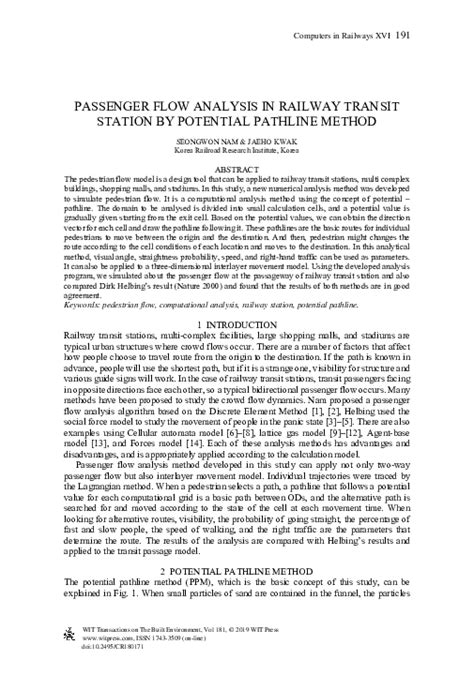 Pdf Passenger Flow Analysis In Railway Transit Station By Potential Pathline Method