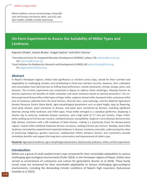 On Farm Experiment To Assess The Suitability Of Millet Types And Landraces Local Initiatives