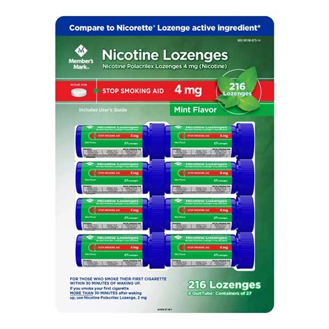 Members Mark 4mg Nicotine Lozenges Mint Flavor 27 Ct 8pk Stop
