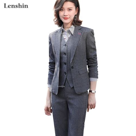 Lenshin 여성용 비즈니스 정장 세트 오피스 레이디 고품질 작업복 여성용 바지 정장 정장 블레이저 조끼 바지 3