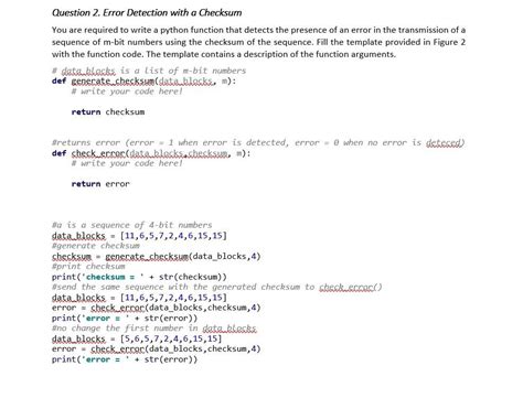 Solved Question 2 Error Detection With A Checksum You Are