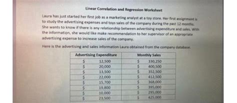 Solved Linear Correlation And Regression Worksheet Laura Has Chegg