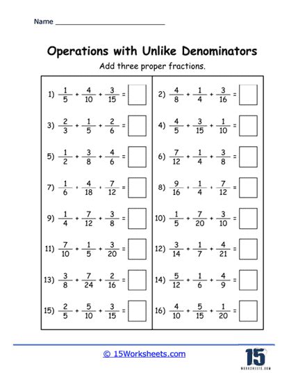 Operations With Unlike Fractions Worksheets 15 Worksheets Library
