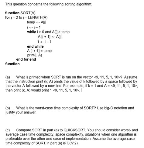 Solved This Question Concerns The Following Sorting Chegg