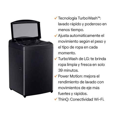 Lavadora Lg Wt21pbv6 Ai Dd Carga Superior 21kg Negro Plateado Promart