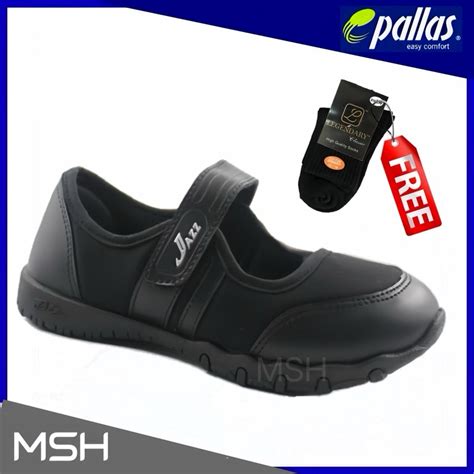 Pallas Black School Shoes Original 204 034bk Free Socks Shopee Malaysia