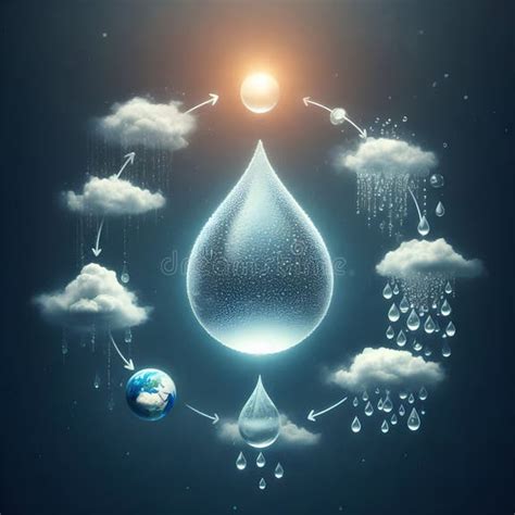 Water Cycle Showing Evaporation Condensation And Precipitation Stock Illustration