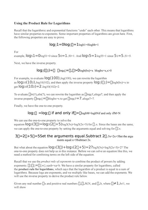 6 5 logarithmic properties using the product rule for logarithms
