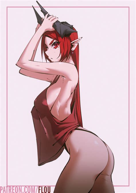 Flou Flou Art Rinn Flou Original Absurdres Highres 1girl Ass Black Horns Breasts