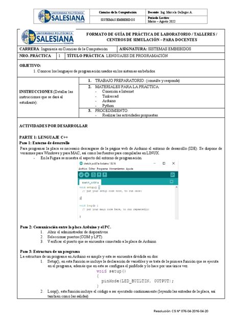 práctica 1 lenguajes de programación pdf arduino programación
