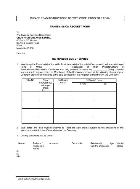 A Format Of The Transmission Form