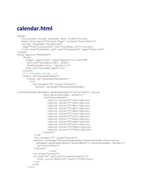 Calendar Html Code By Karan Chanana DOCX