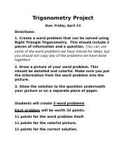 Trig Word Problem Project Docx Trigonometry Project Due Friday April 23 Directions 1 Create