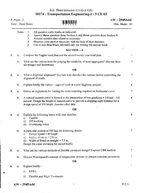 Sem Iii Transportation Engineering I Pdf Civil Engineering Physical Sciences
