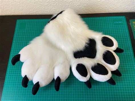 White Fursuit Handpaws 4 Finger Furry Paws Faux Fur Minky Fursuit