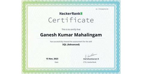 Ganesh Kumar Mahalingam On Linkedin Hackerrank Skill Certificate