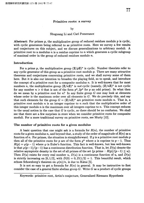 pdf primitive roots a survey new aspects of analytic number theory