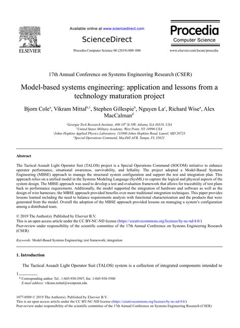 Pdf Model Based Systems Engineering Application And Lessons From A