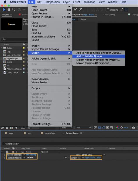 how to export adobe after effects