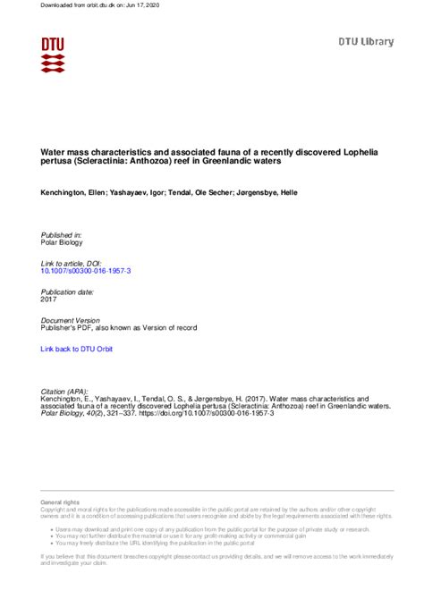 Pdf Water Mass Characteristics And Associated Fauna Of A Recently