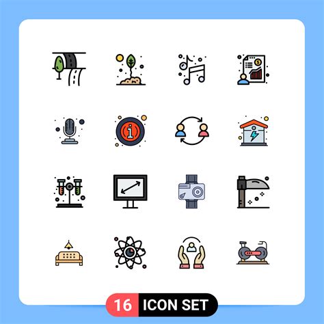 Set Of 16 Modern Ui Icons Symbols Signs For Microphone Profit Music Presentation Chart Editable