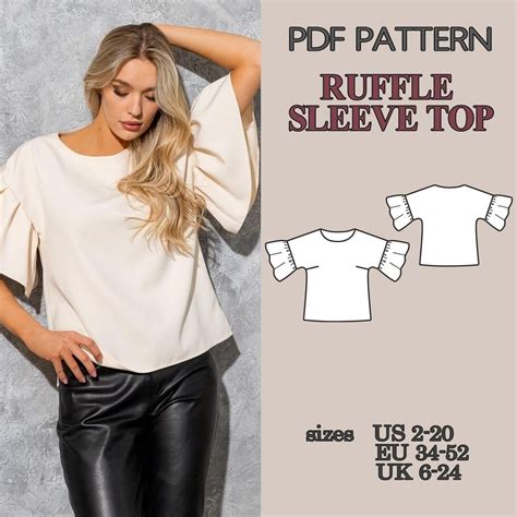 Ruffle Sleeve Top Sewing Pattern Pdf Easy Blouse Pattern With Flutter