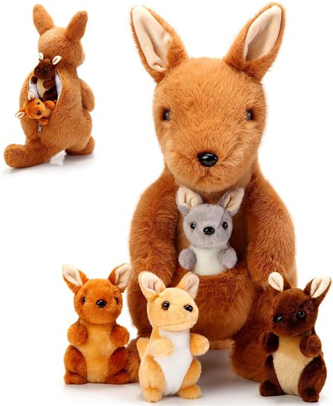Arrowbash 5 Pcs Kangaroo Stuffed Animals 12 Inch Large Plush Mommy Kangaroo With 4