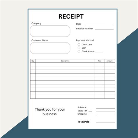 Receipt Template Fillable Receipt Printable Receipt Template