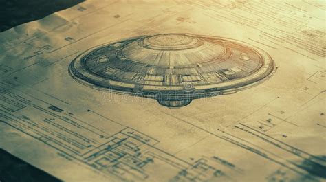 Redacted Classified Document With Blueprints About Ufo Stock Image