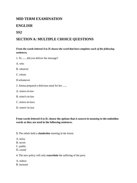 Mid Term Examination Ss2 Pdf