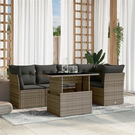 6 Piece Garden Sofa Set With Cushions Grey Poly Rattan Vidaxl Big W