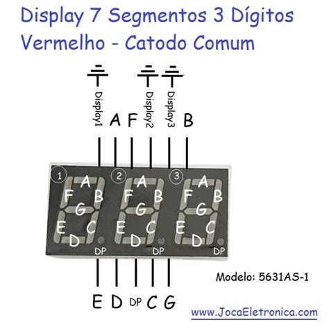 Display 0 56 De 7 Segmentos 3 Dígito Vermelho Cátodo Comum Jocaeletronica