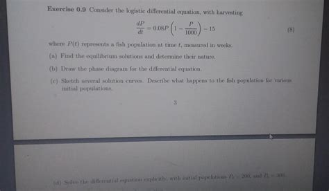 Solved Exercise 0 9 Consider The Logistic Differential