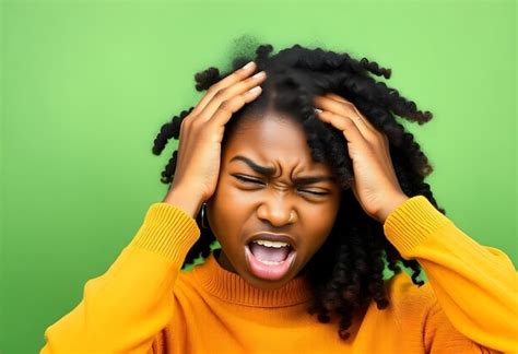 Frustrated Woman Grabbing Her Head In Exasperation Premium Ai