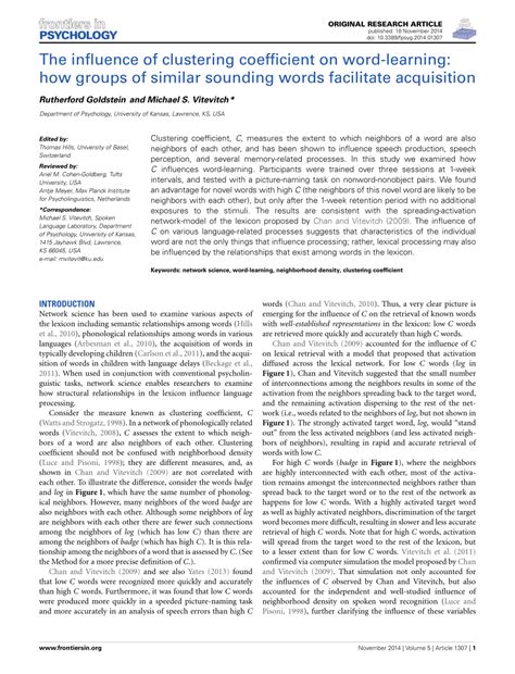 Pdf The Influence Of Clustering Coefficient On Word Learning How