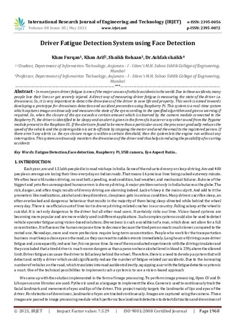 pdf driver fatigue detection system using face detection