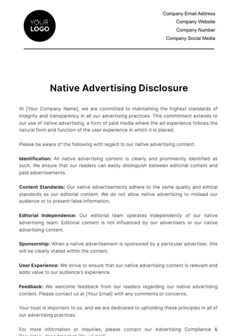 Free Native Advertising Disclosure Template To Edit Online