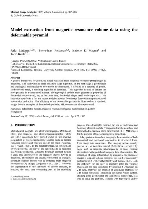 Pdf Model Extraction From Magnetic Resonance Volume Data Using The Deformable Pyramid
